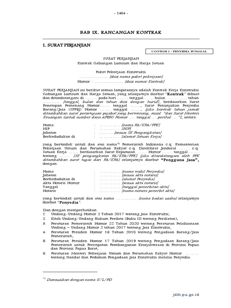 Contoh Draft Kontrak Pekerjaan Konstruksi Kontrak Gabungan Ls Dan H ...