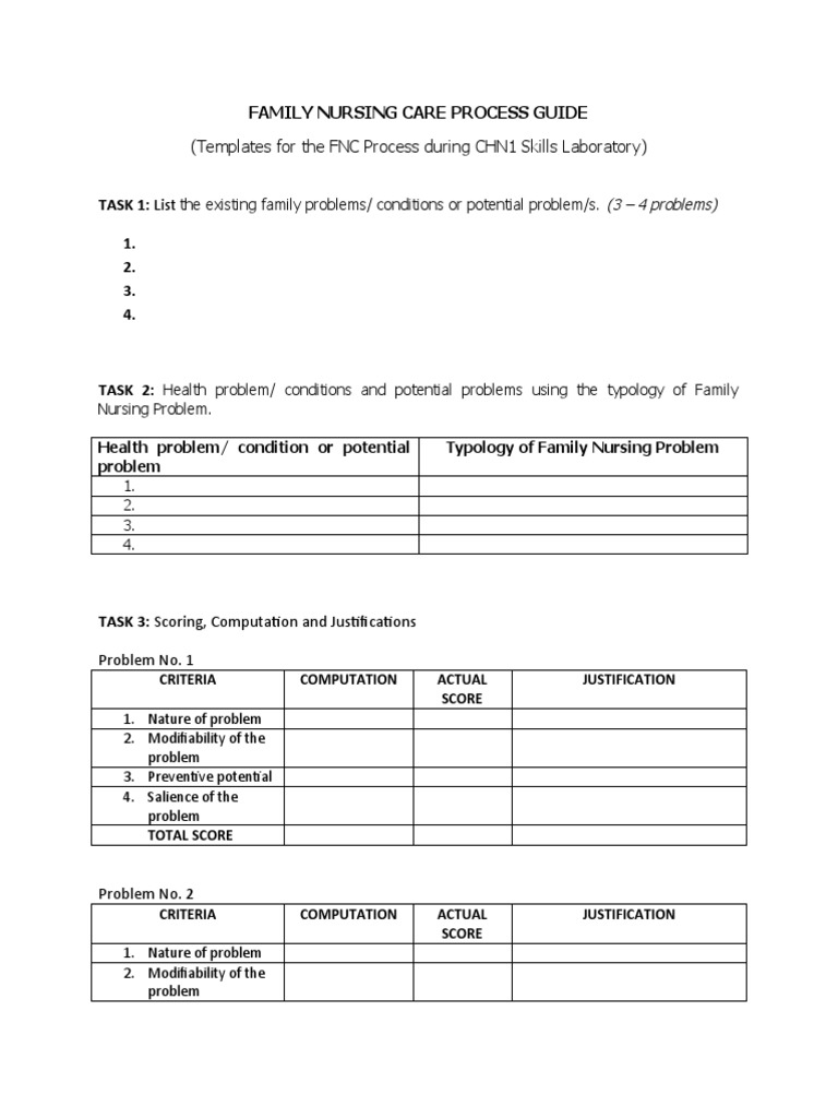 Templates For The FNC Process During CHN1 Skills Laboratory | PDF ...