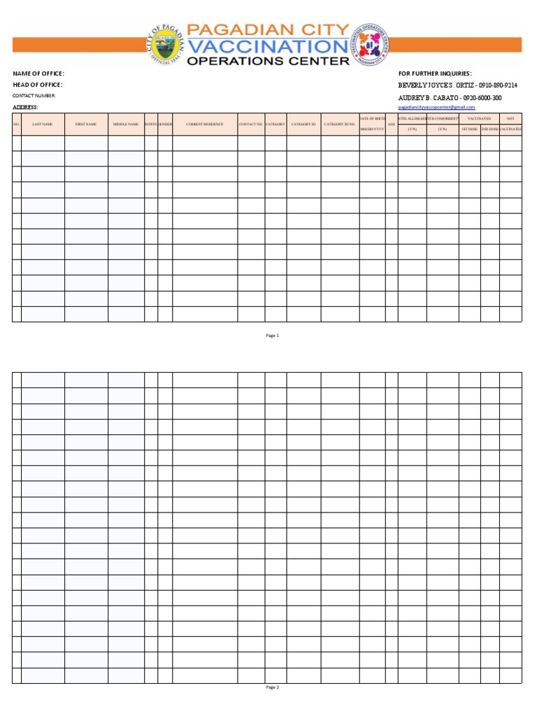 Template For Line List Office Blank 1 | PDF