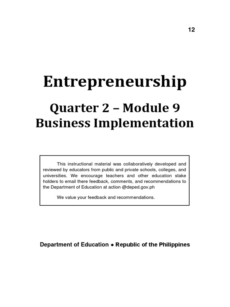 Entrep12 q1 Mod9 v2-DivLevel | PDF | Cost Of Goods Sold | Business