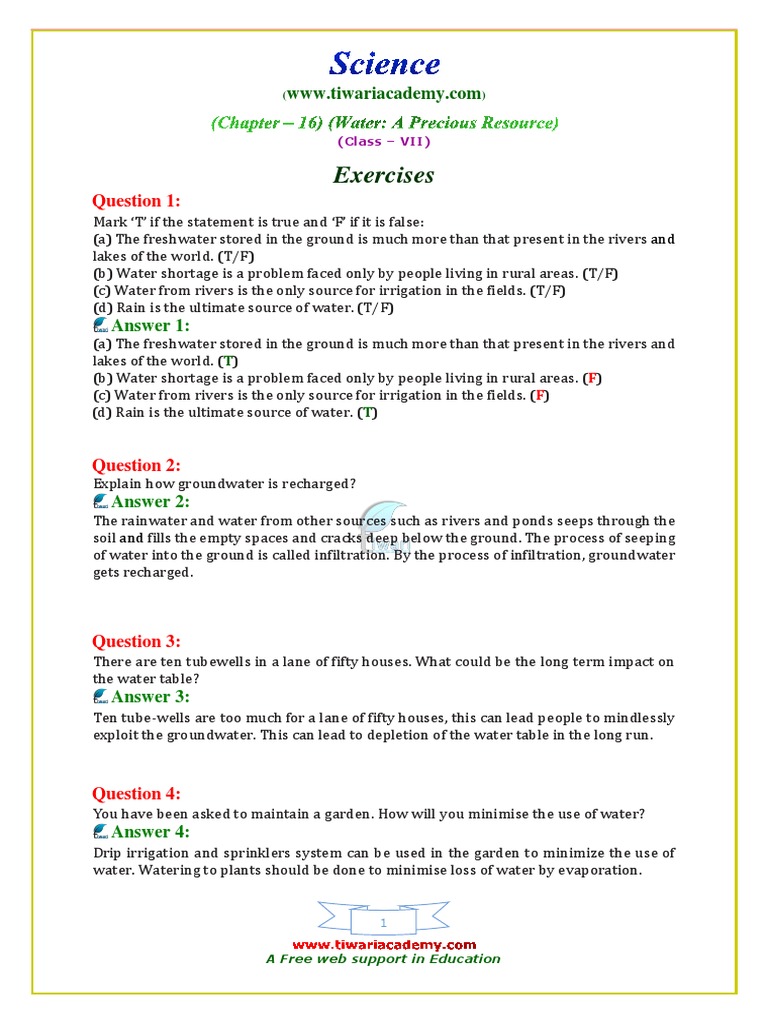 Groundwater Exercises Class 7 | PDF | Water | Resource Depletion