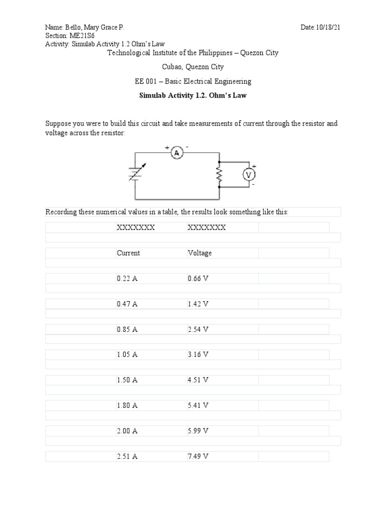Ohm's Law Simulation Results and Analysis | PDF