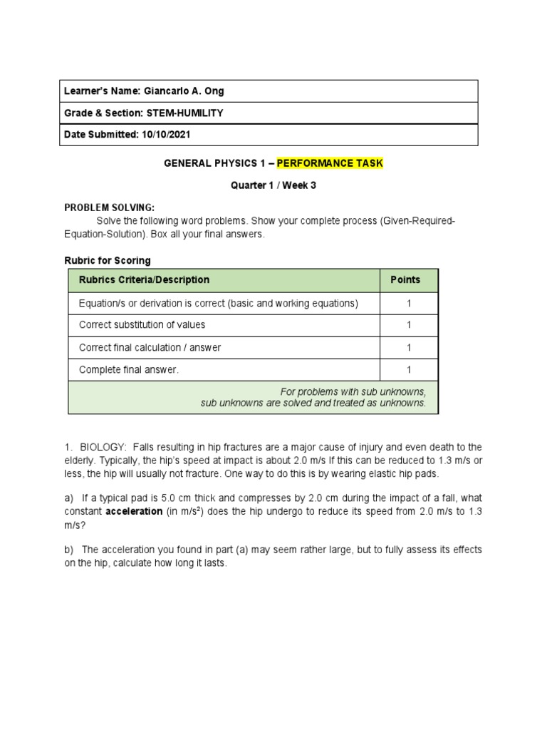 B11Giancarlo Ong - Q1 Week 3 Performance Task | PDF