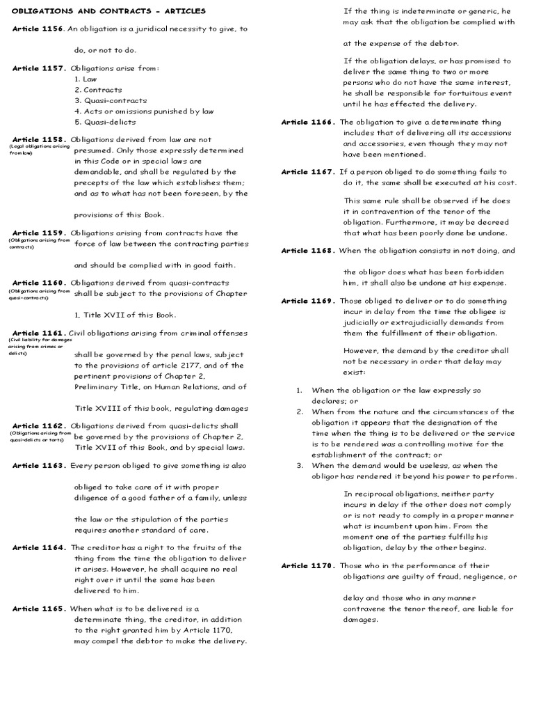 ObliCon Articles | PDF | Law Of Obligations | Negligence