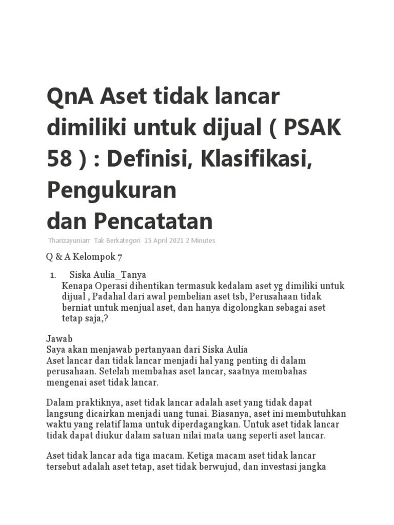 Pertanyaan PSAK 58 | PDF