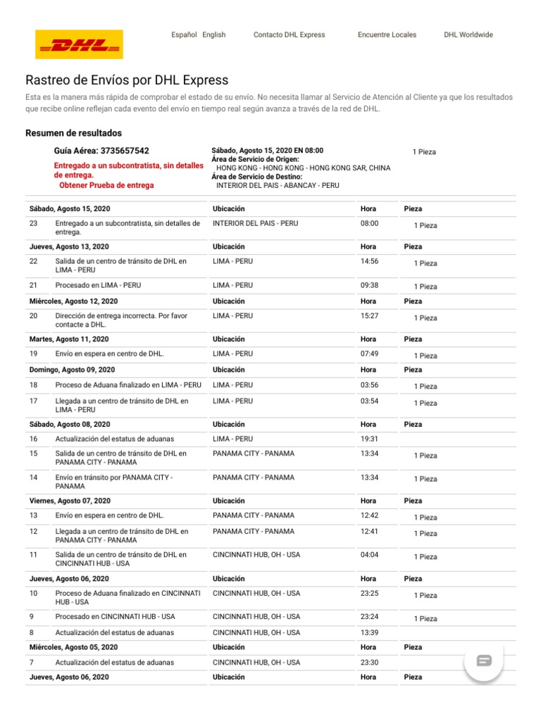 Rastreo, Rastrear Envíos, Paquetes, Envíos - Rastreo DHL Express | PDF