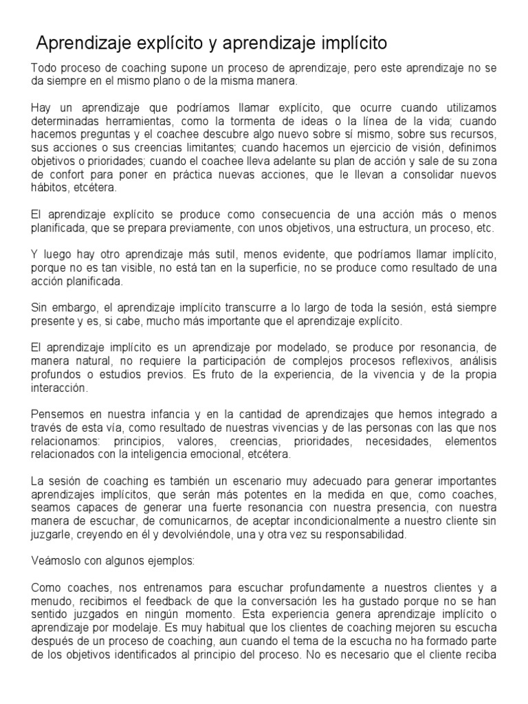 Aprendizaje Explícito y Aprendizaje Implícitoimp | PDF | Aprendizaje ...