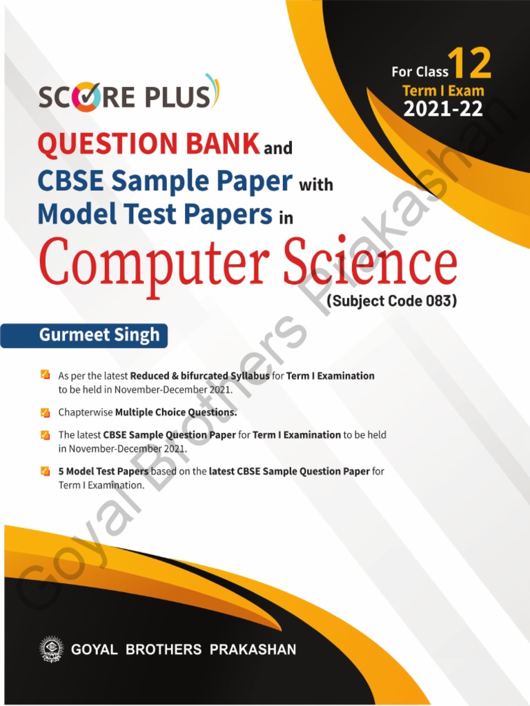 Xii Score Plus Cs Qb With Cbse Sp And Mtp 12 Pdf Parameter Computer Programming 