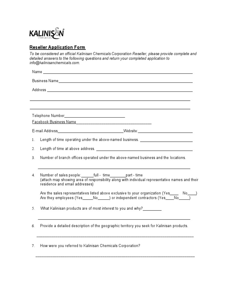 Reseller Application Form | PDF | Corporations | Sales