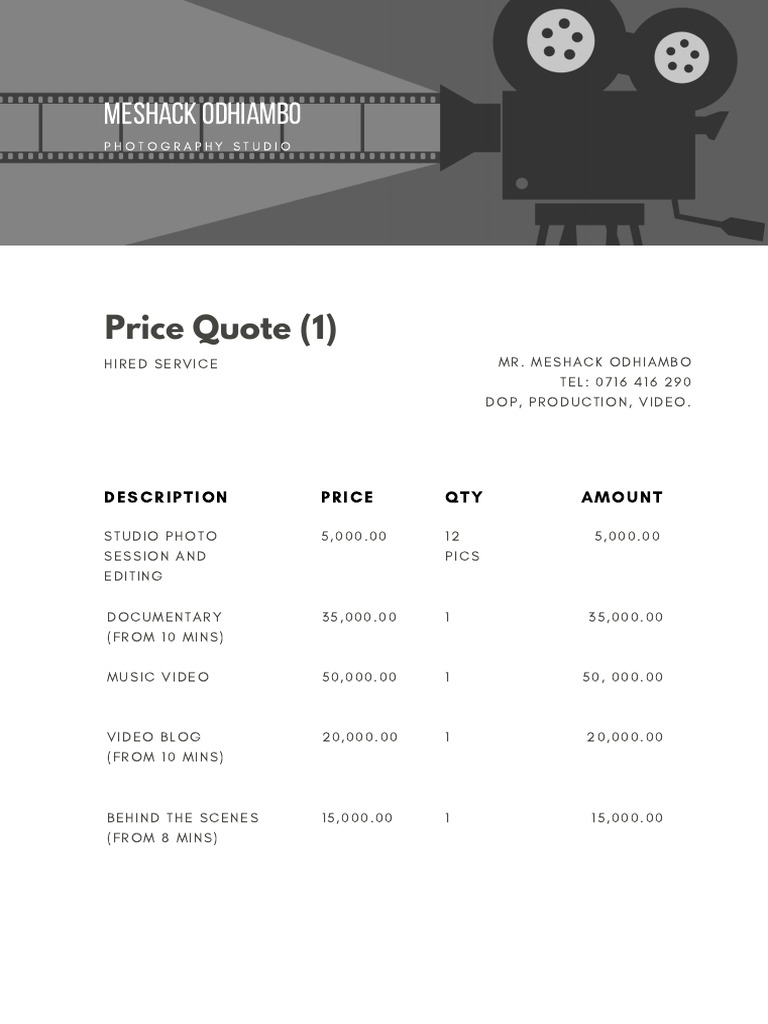 Photography and Videography Price Quote | PDF | Technology & Engineering