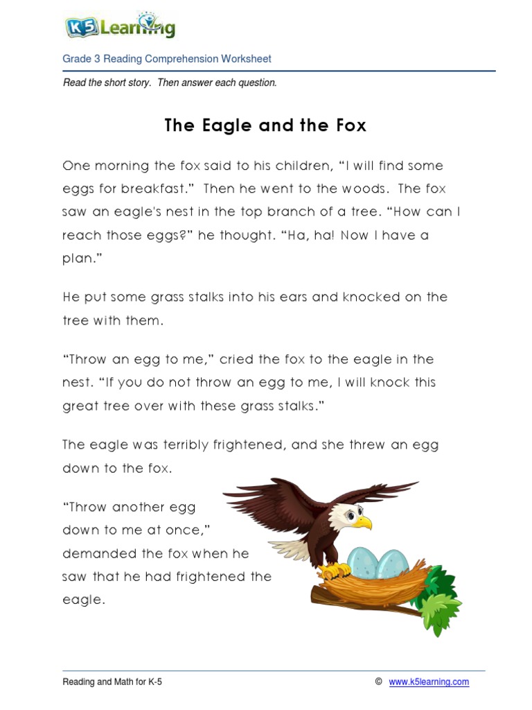 The Eagle and The Fox: Grade 3 Reading Comprehension Worksheet | PDF