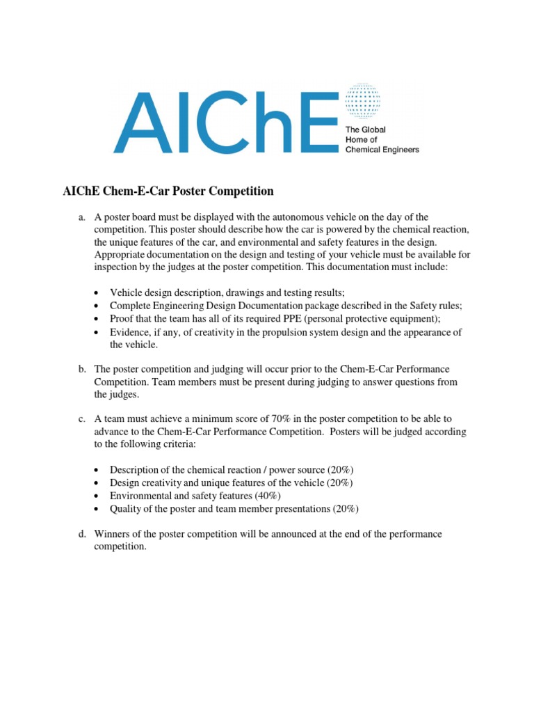 Aiche Chem-E-Car Poster Competition Rules 0 | PDF