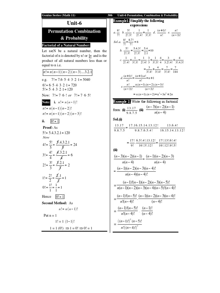 Unit-6: Permutation Combination & Probability | PDF | Permutation | Numbers