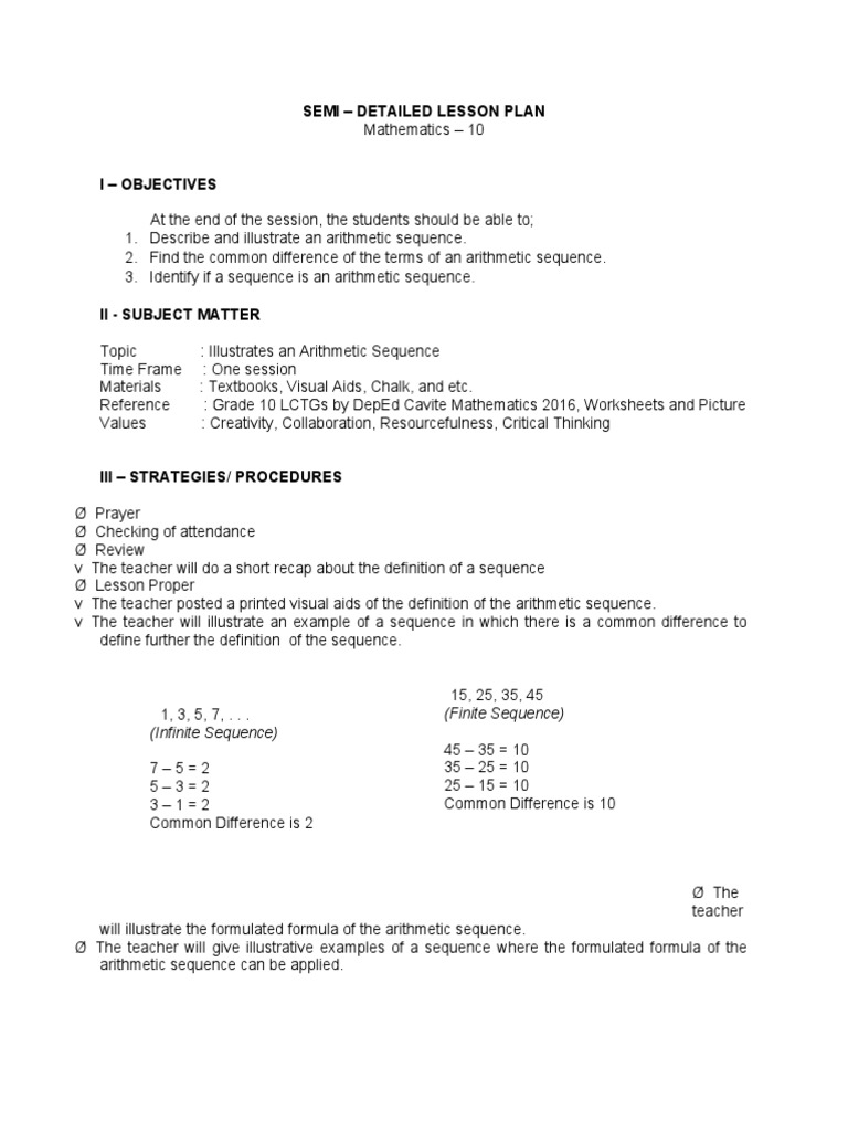 Semi-Detailed Lesson Plan | PDF | Sequence | Lesson Plan