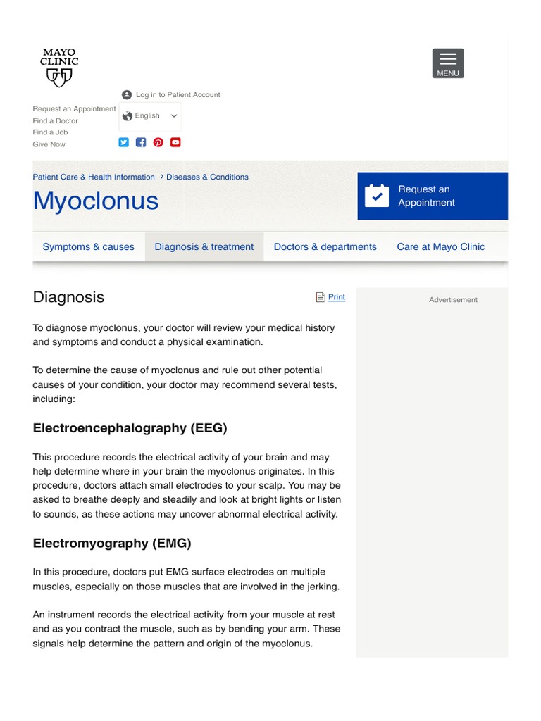 Myoclonus - Diagnosis and Treatment - Mayo Clinic | PDF ...