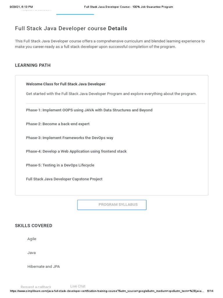 Full Stack Java Developer Course - 100% Job Guarantee Program | PDF