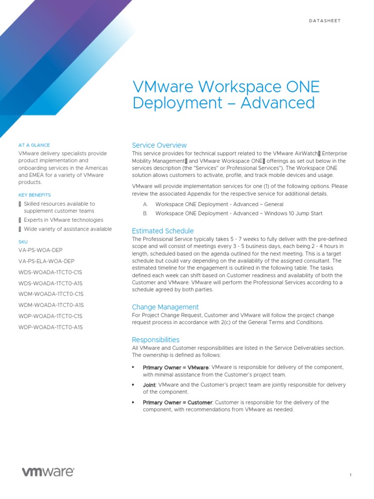 VMW Workspace One Deployment Advanced Datasheet | PDF | V Mware ...