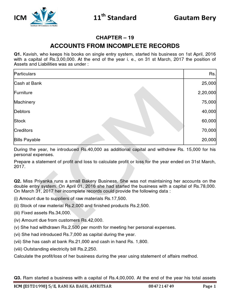 Single Entry System Assignment +1 | PDF | Expense | Debt
