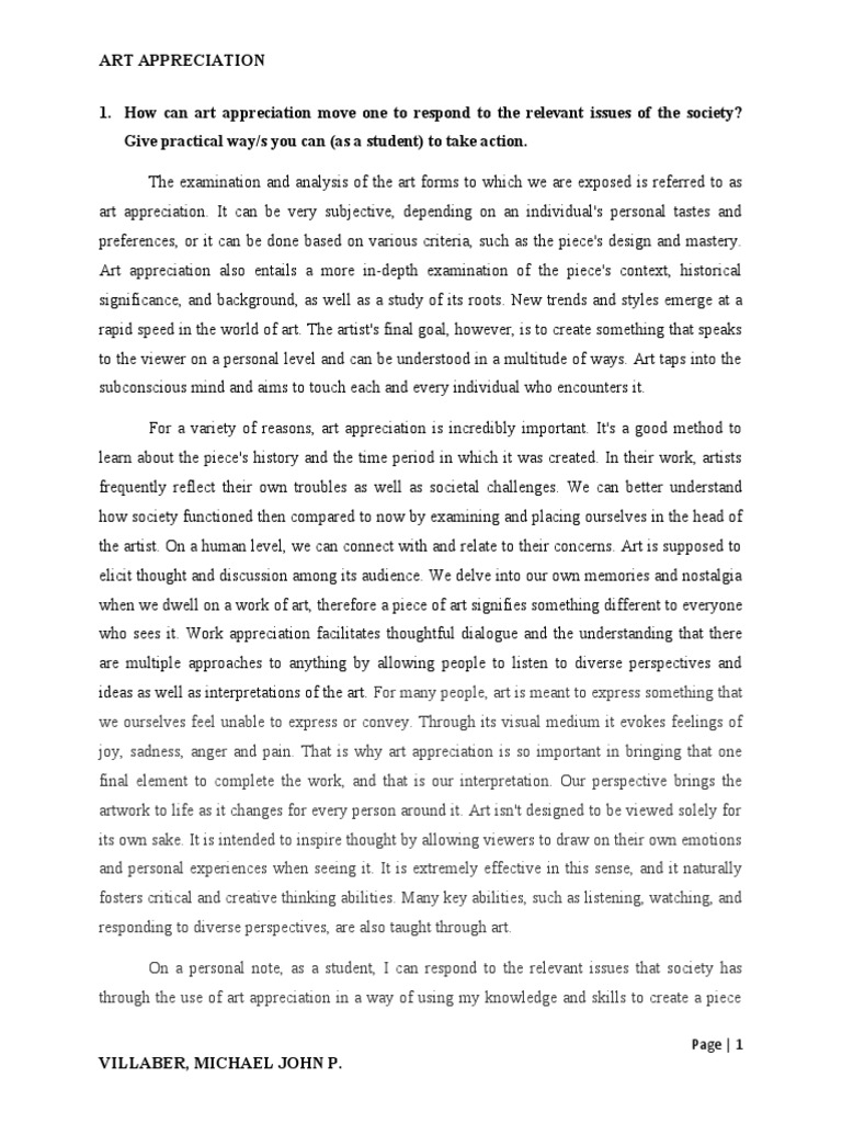 Essay Art Appreciation | PDF | Psychology | Neuropsychological Assessment