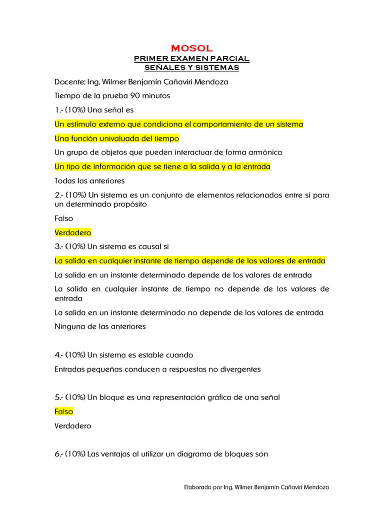 Mosol Primer Parcial Señales y Sistemas | PDF