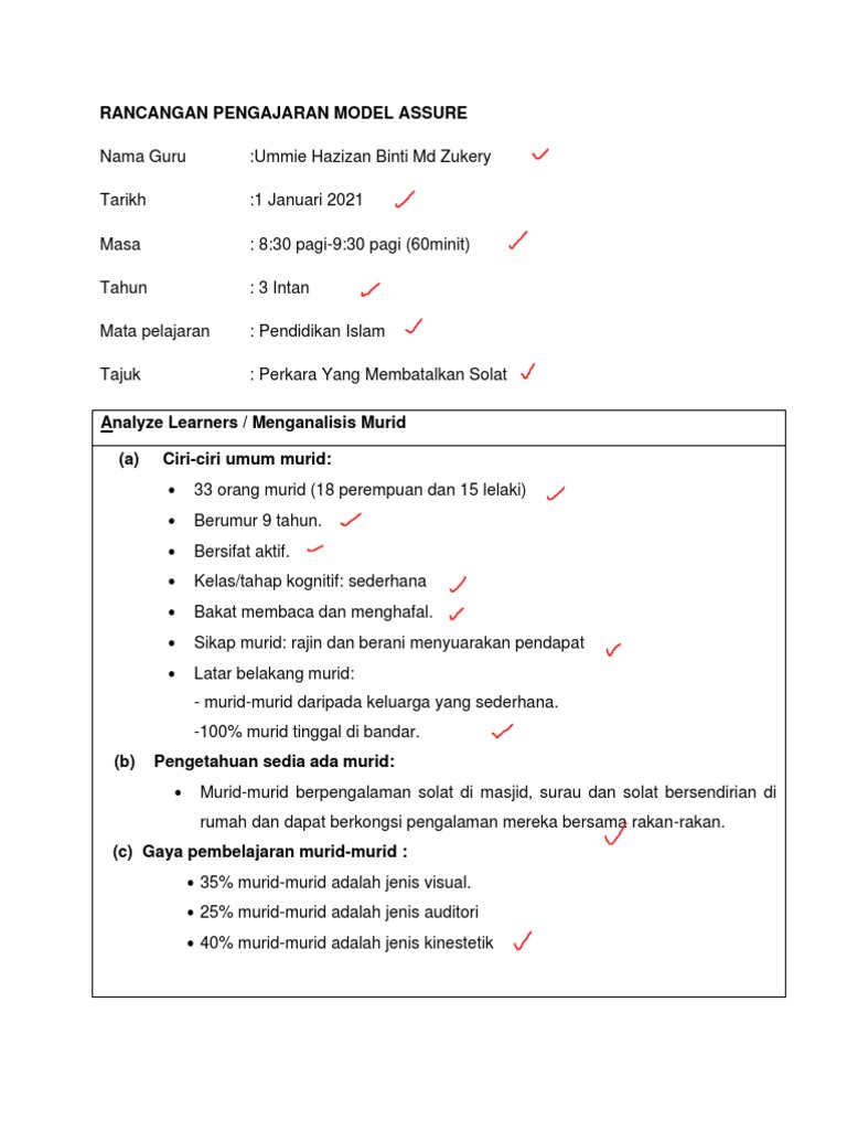 Contoh Reka Bentuk Pengajaran ASSURE | PDF