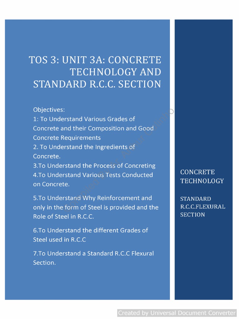 TOS 3 Unit 3a Concrete Technology & Standard R.C.C Section | PDF