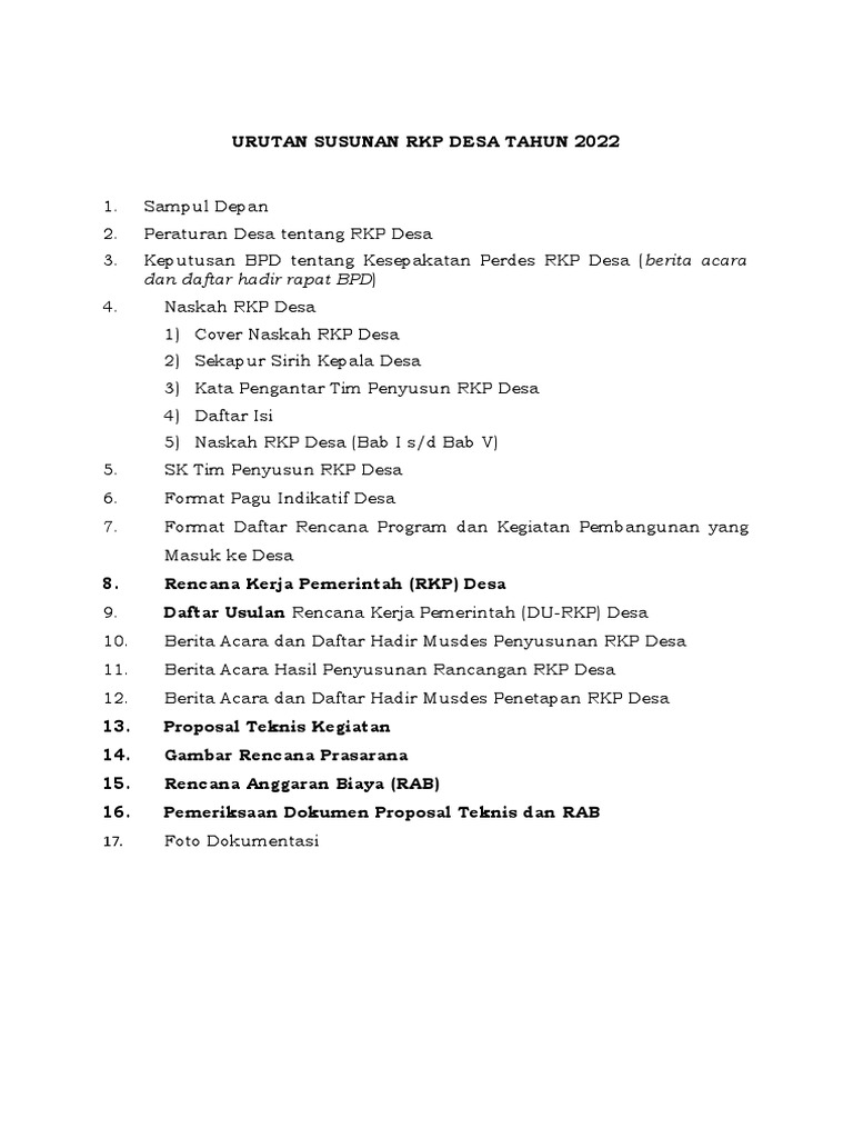 Urutan Susunan RKP Desa | PDF