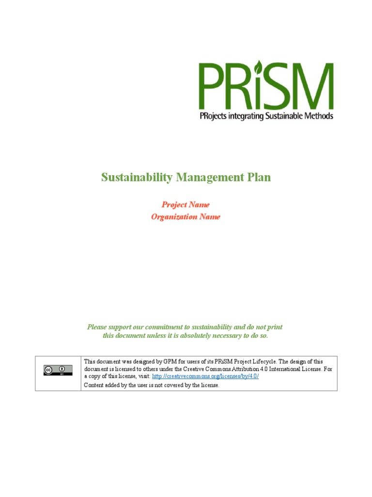 GPM-Sustainability-Mgmt-Plan-Template BEST | PDF | Sustainability | Risk