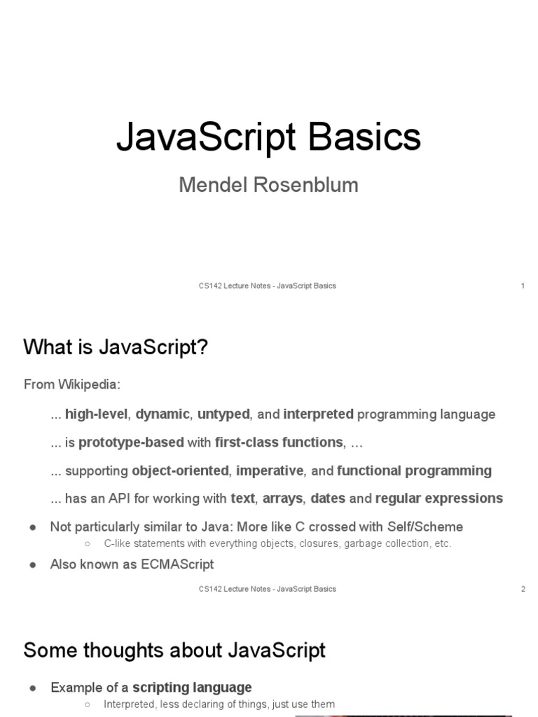 Javascript Basics: Mendel Rosenblum | Download Free PDF | Scope (Computer Science) | Java Script
