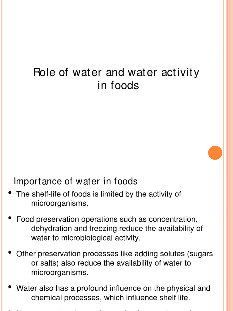Lecture 1-Role of Water and Water Activity in Foods | Shelf Life | Food ...
