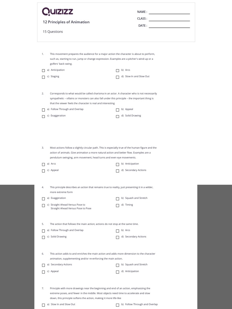 12 Principles of Animation: 15 Questions | PDF