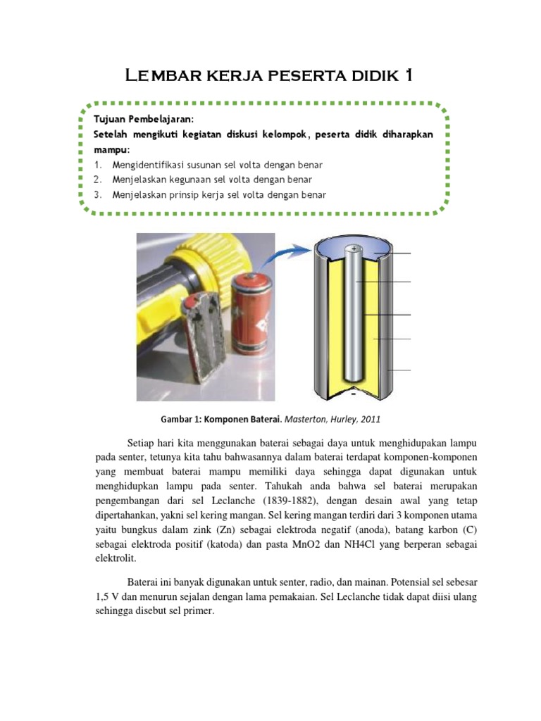 Komponen dan Prinsip Kerja Sel Baterai | PDF