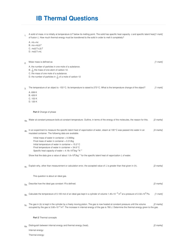 2013 IB Thermal Questions: (22 Marks) | PDF | Latent Heat | Heat