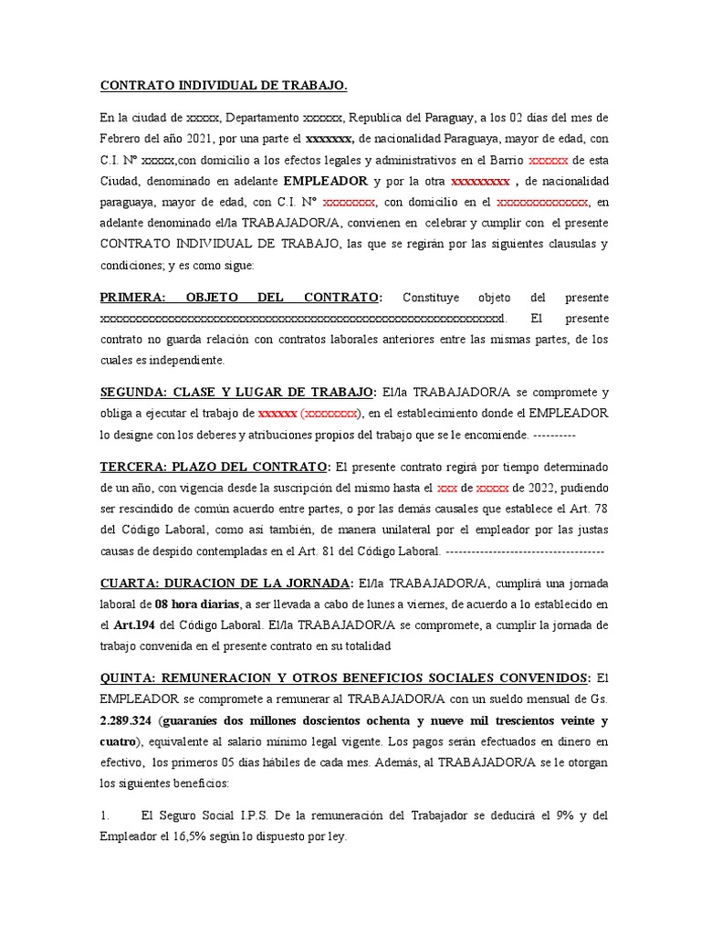 Modelo de Contrato Individual | PDF | Derecho laboral | Salario