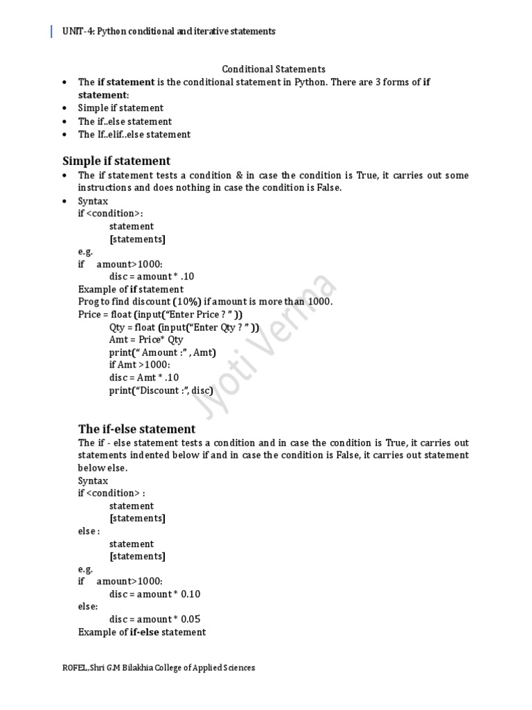 Unit4 Control Stmts | PDF | Control Flow | Python (Programming Language)