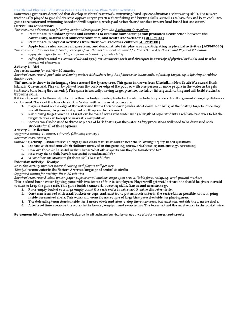 Indigenous Lesson Plans Pe | PDF
