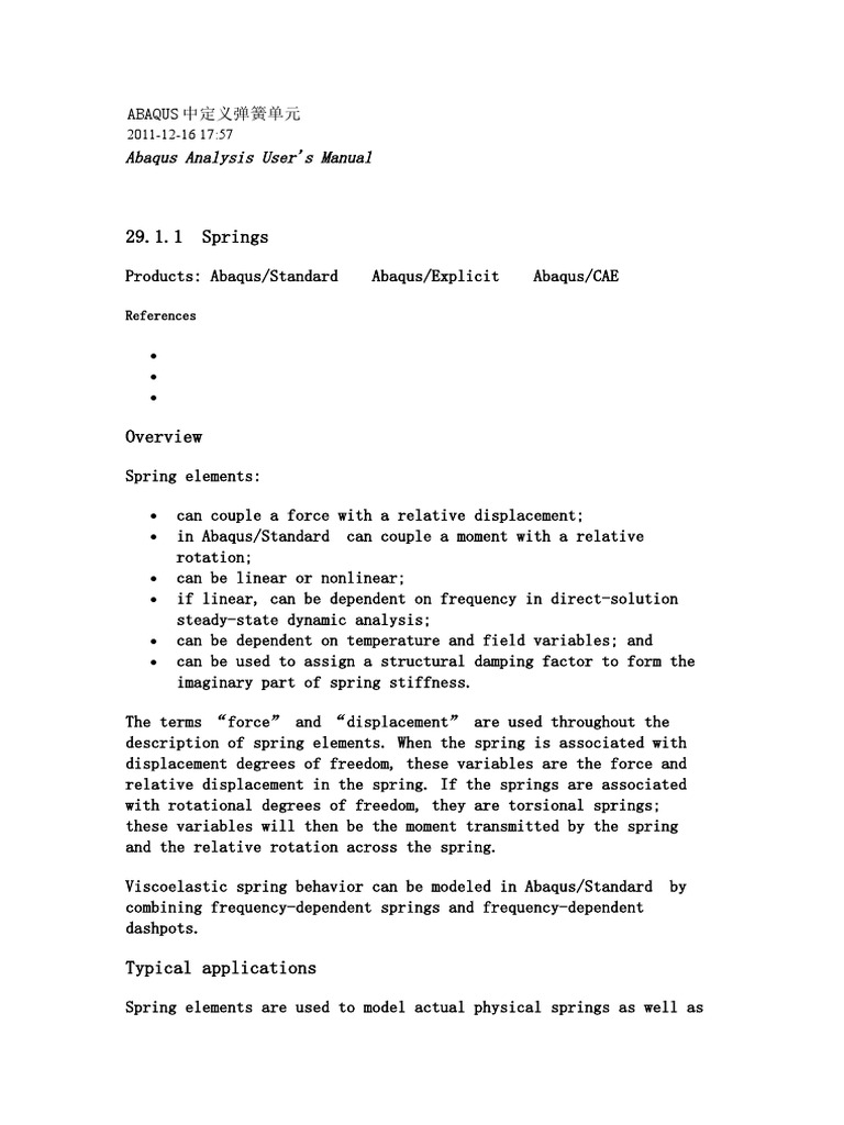 ABAQUS Spring Element Definition | PDF | Stiffness | Temperature