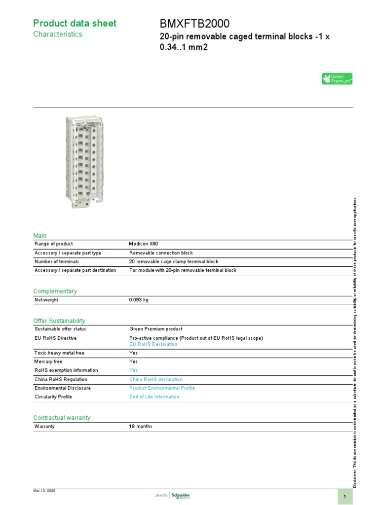 Modicon X80 Modules - BMXFTB2000 | PDF