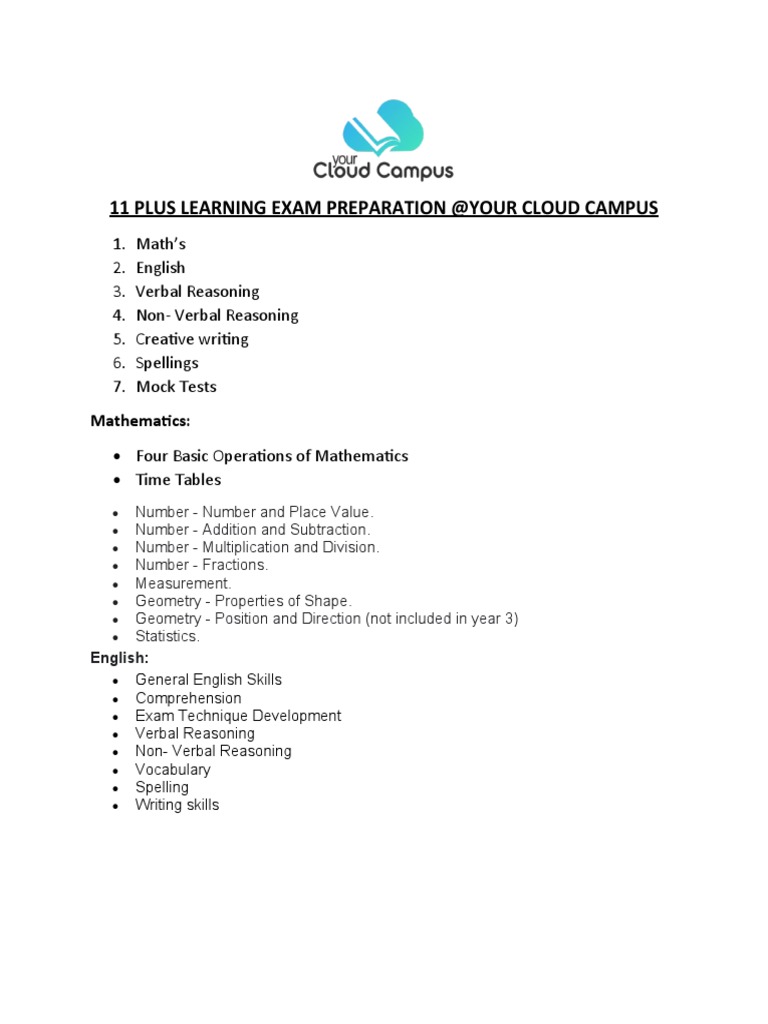 11 Plus Learning Exam Preparation (20210805 - 184549) | PDF