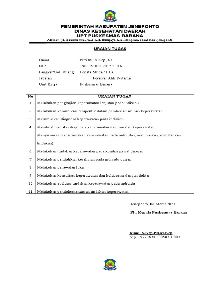 Uraian Tugas Prwat | PDF