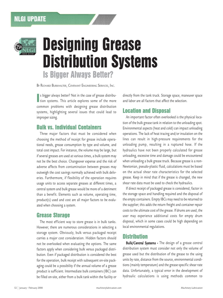 Designing Grease Distribution Systems: Is Bigger Always Better? | PDF
