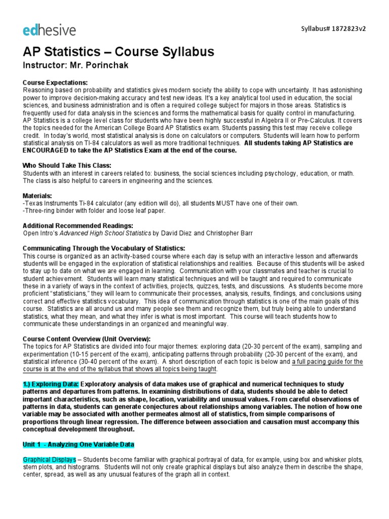 AP Stats Detailed Syllabus | PDF | Probability Distribution ...