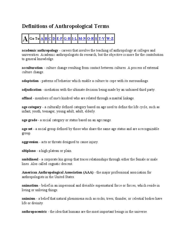 Definitions of Anthropological Terms | PDF | Kinship | Anthropology