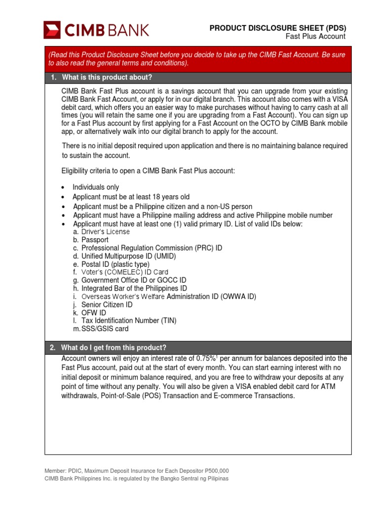 Bankciwamb Bank PH Pds Fast Plus Account | PDF | Debit Card | Banks