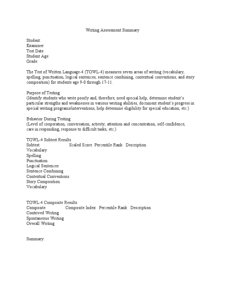 TOWL4 Report Template | PDF | Learning | Linguistics