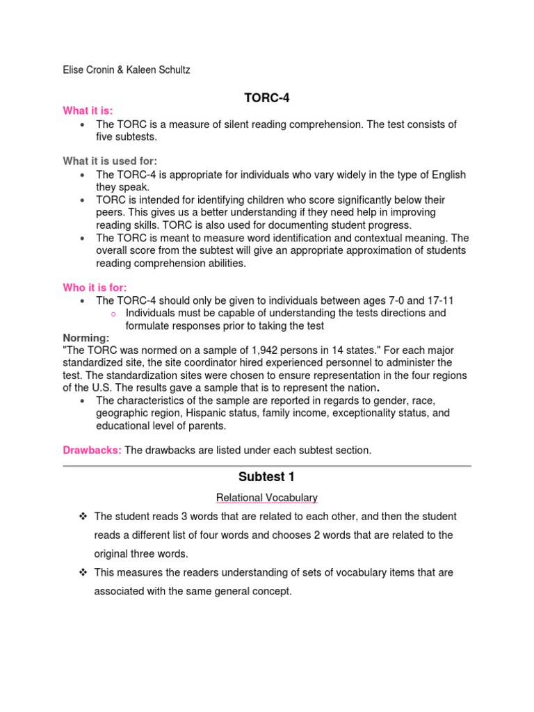 Torc 4 Abscohort1 - Compress | PDF | Validity (Statistics) | Reading ...