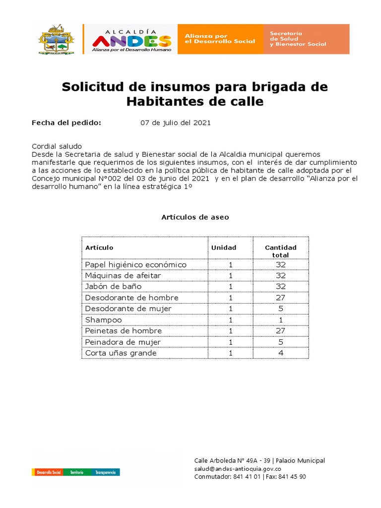Solicitud de Insumos | PDF