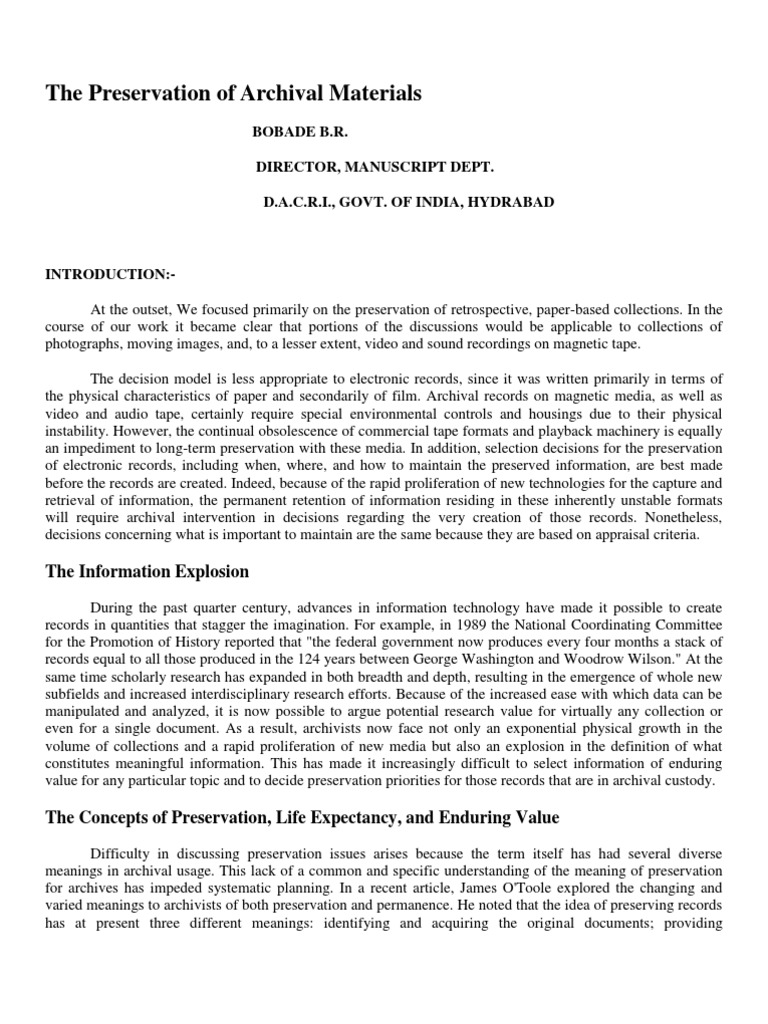 Archival Materials Preservation Strategies | PDF | Preservation ...