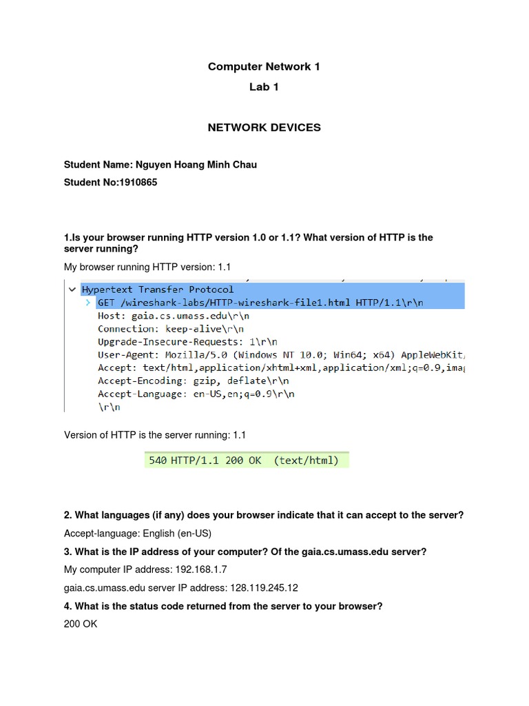 Computer Network 1 Lab 1: My Browser Running HTTP Version: 1.1 | PDF | Hypertext Transfer ...