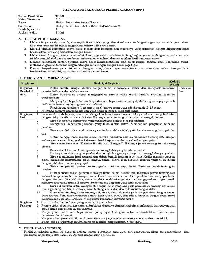 RPP Daring Kelas 2 Tema 4 ST 2 | PDF